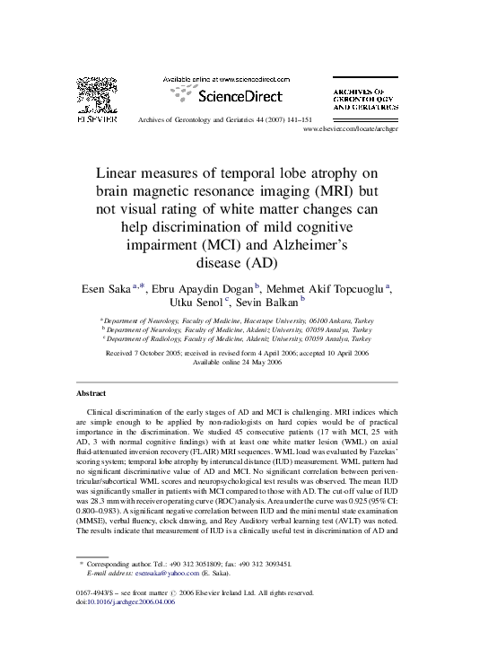 (PDF) Linear measures of temporal lobe atrophy on brain magnetic resonance imaging (MRI) but not ...