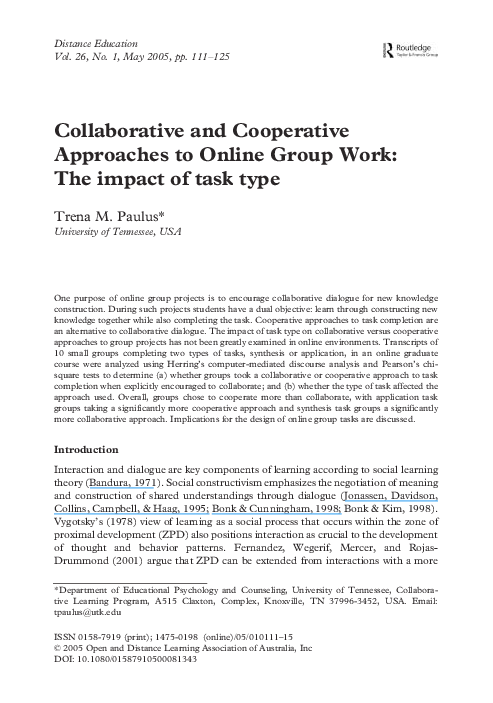 (PDF) Collaborative and cooperative approaches to online group work ...