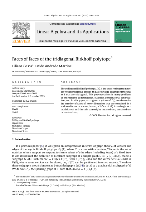 (PDF) Faces of faces of the tridiagonal Birkhoff polytope