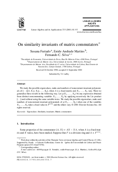 (PDF) On similarity invariants of matrix commutators
