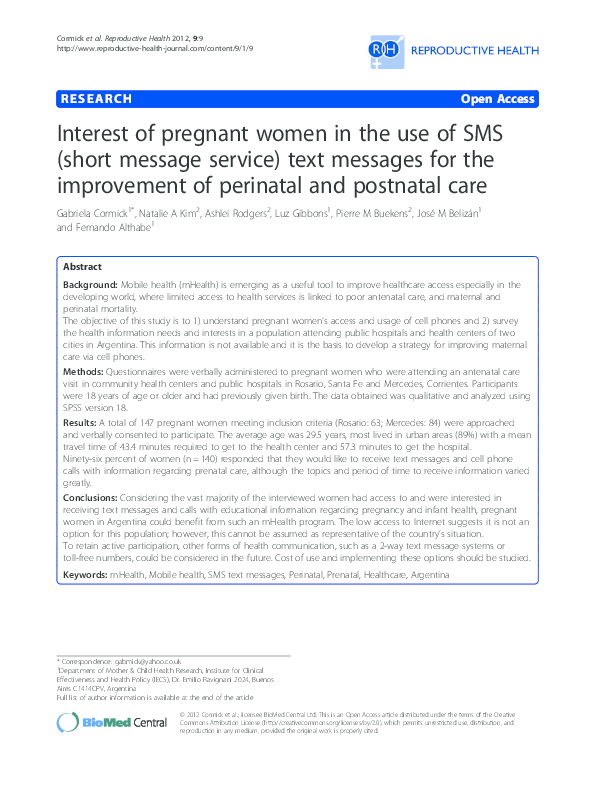 (PDF) Interest of pregnant women in the use of SMS (short message ...