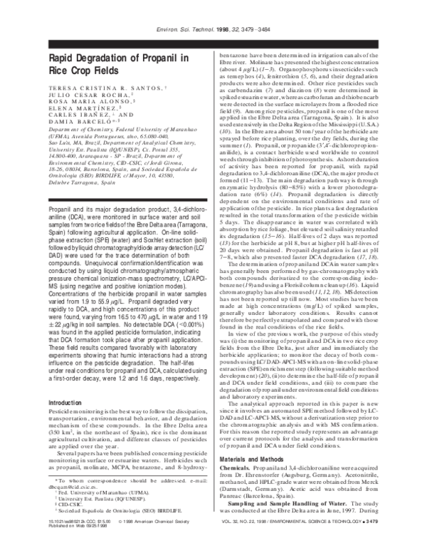 (PDF) Rapid Degradation of Propanil in Rice Crop Fields