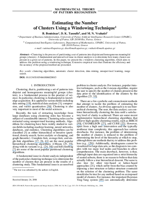 (PDF) Estimating the number of clusters using a windowing technique