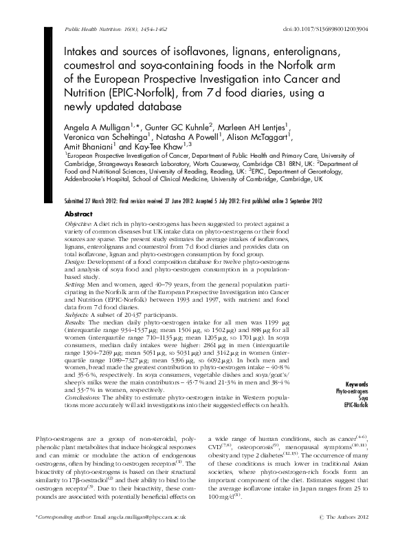 (PDF) Intakes and sources of isoflavones, lignans, enterolignans ...