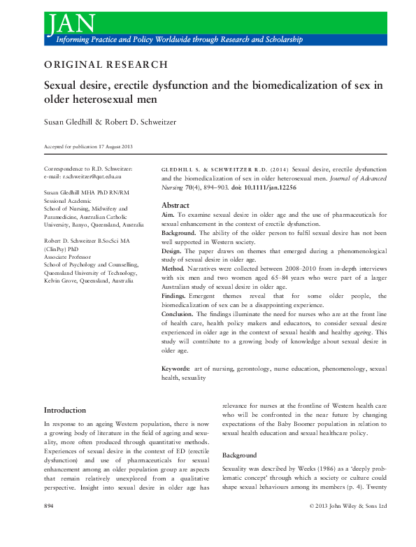 (PDF) Sexual desire, erectile dysfunction and the biomedicalization of sex in older heterosexual men