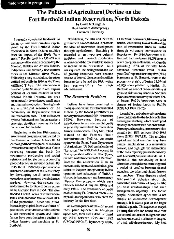 (PDF) The Politics of Agricultural Decline on the Fort Berthold Indian ...