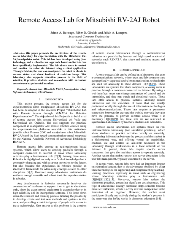 (PDF) Remote access lab for Mitsubishi RV2AJ robot