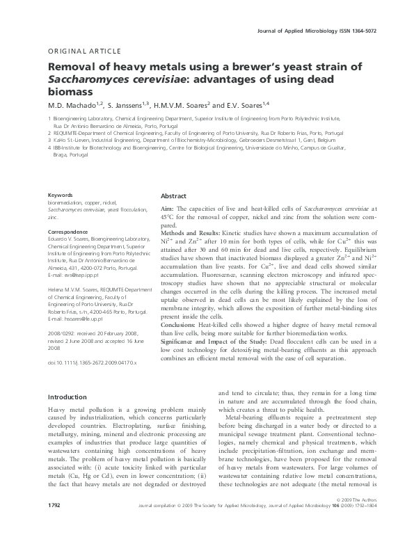 (PDF) Removal of heavy metals using a brewer’s yeast strain of ...