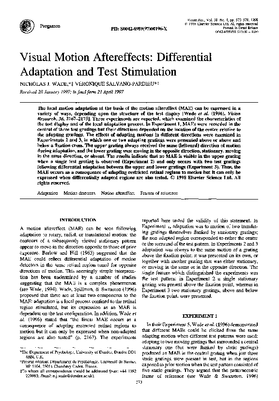 (PDF) Visual motion aftereffects: Differential adaptation and test ...