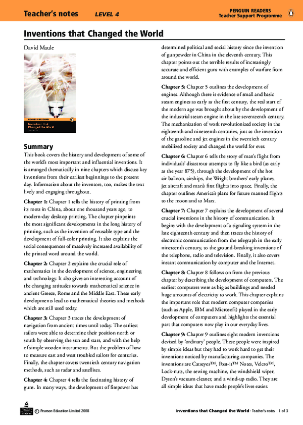 (PDF) Inventions that Changed the World Teacher's notes