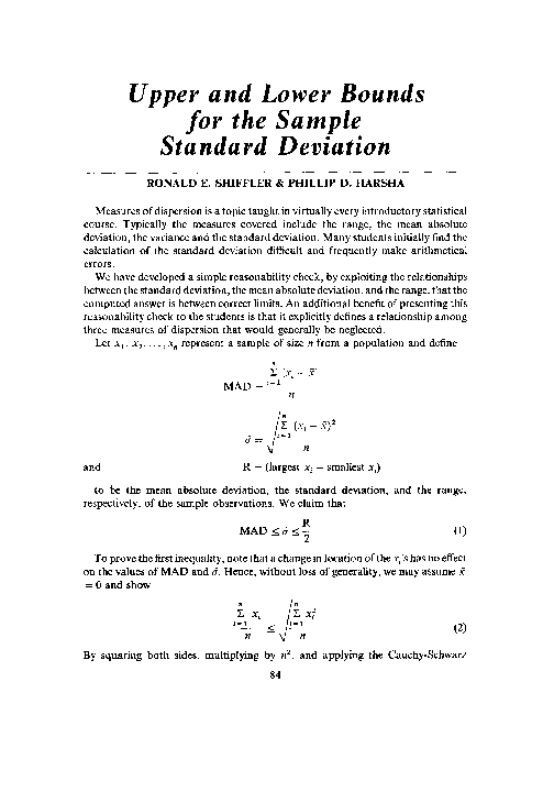 (PDF) Upper and Lower Bounds for the Sample Standard Deviation