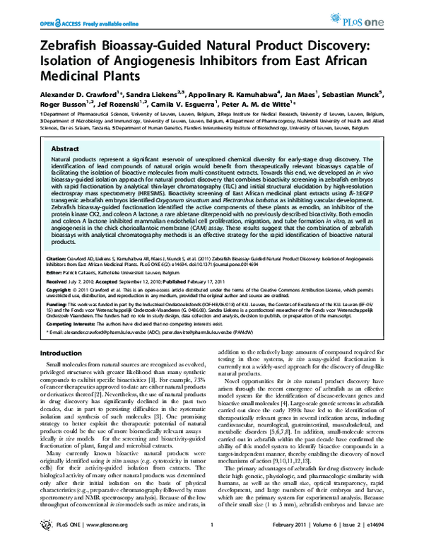 (PDF) Zebrafish Bioassay-Guided Natural Product Discovery: Isolation of ...
