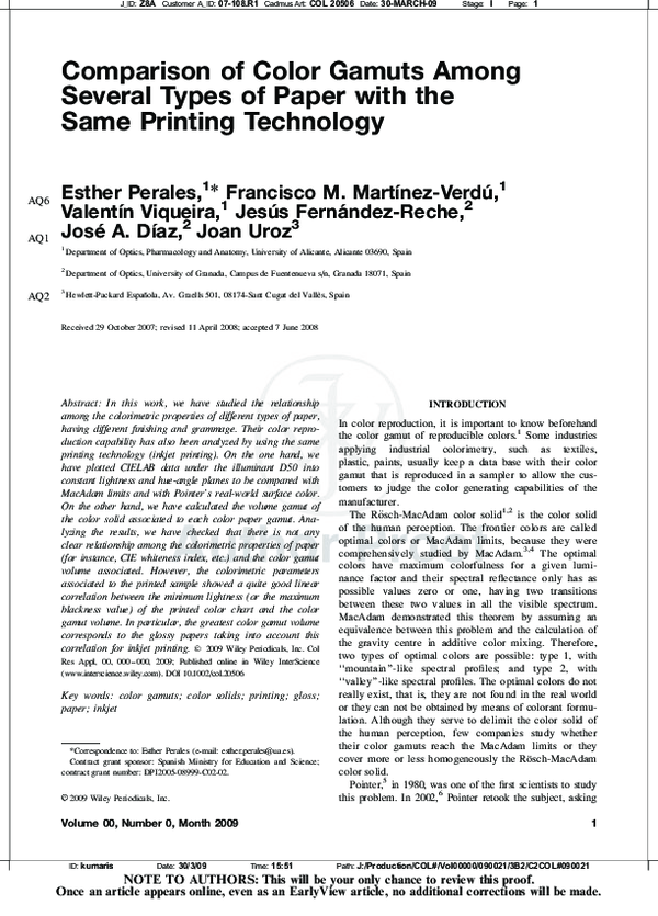 (PDF) Comparison of color gamuts among several types of paper with the ...