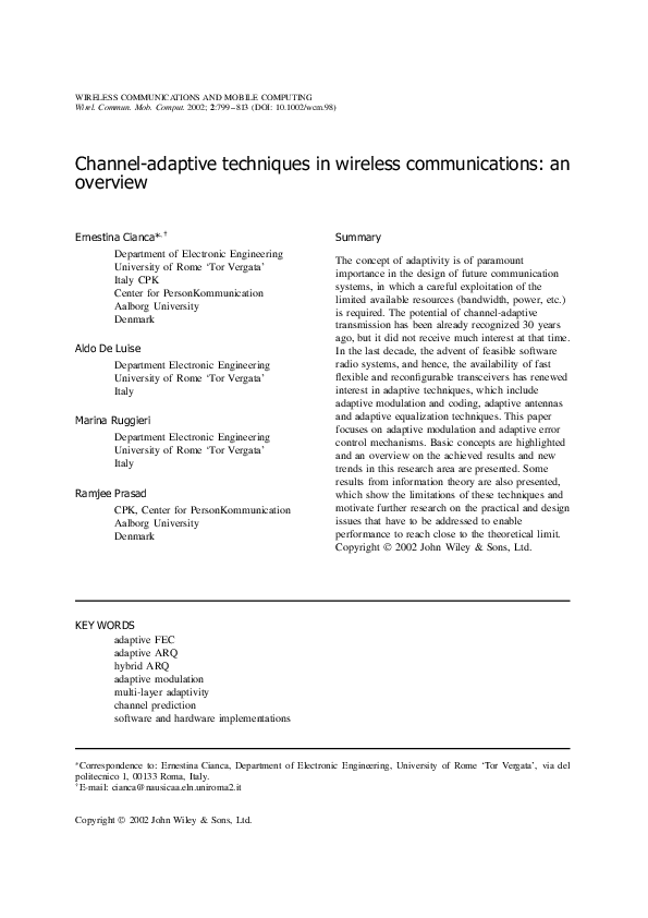 (PDF) Channel-adaptive techniques in wireless communications: an overview