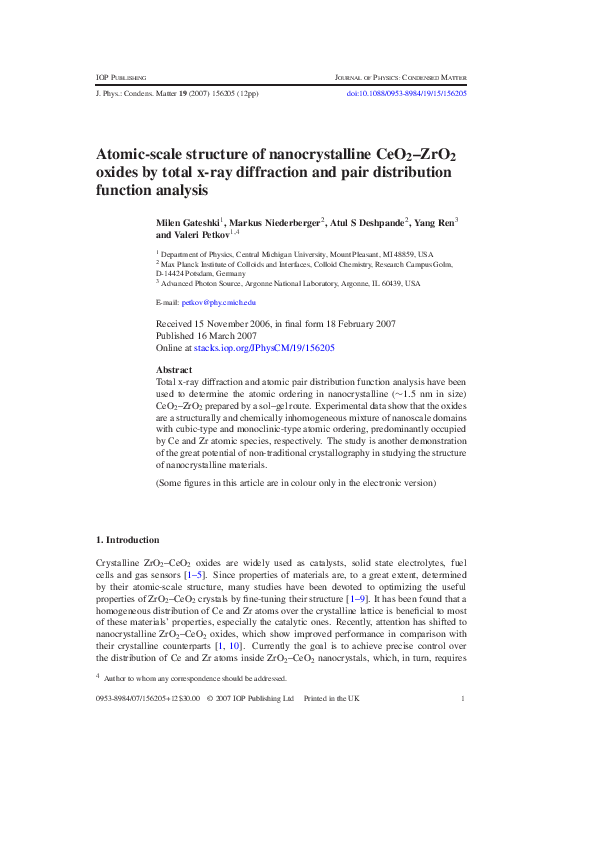 Atomic-scale structure of nanocrystalline CeO2 ZrO2 oxides by total x ...