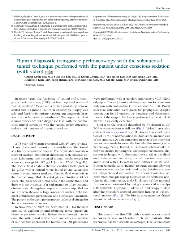 (PDF) Human diagnostic transgastric peritoneoscopy with the submucosal ...