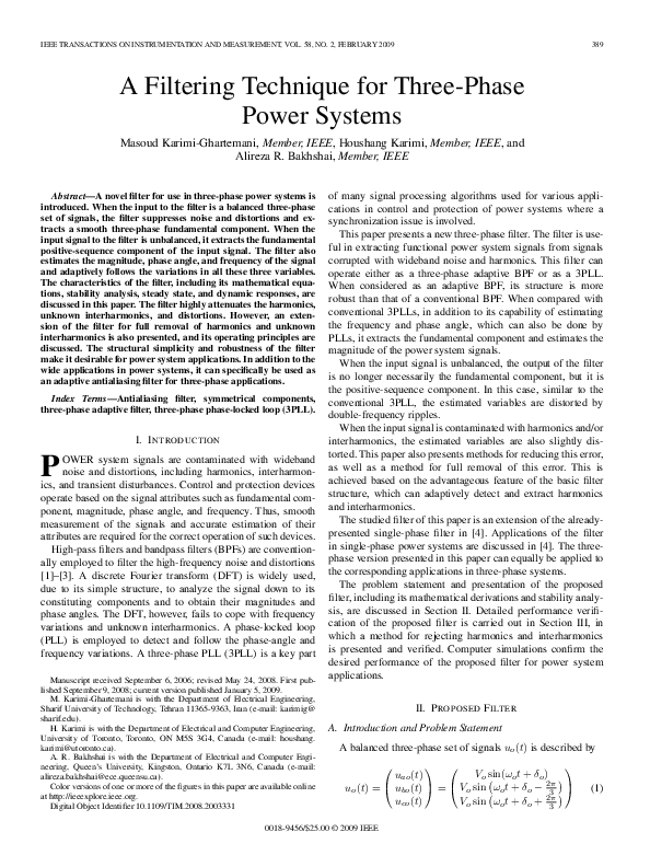 (PDF) A Filtering Technique for Three-Phase Power Systems