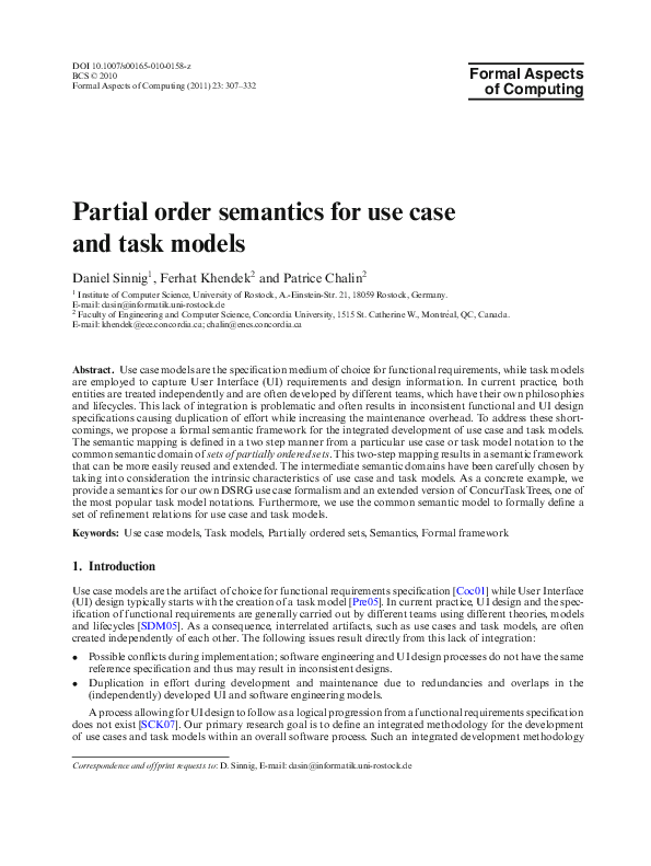 Pdf Partial Order Semantics For Use Case And Task Models