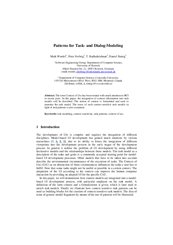 (PDF) Patterns for Task and Dialog-Modeling