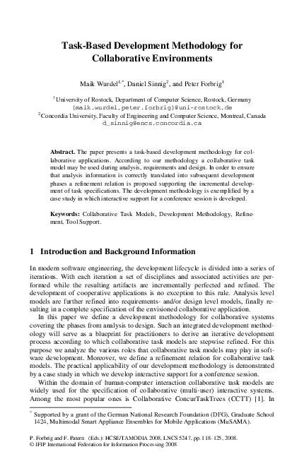 (PDF) Task-Based Development Methodology for Collaborative Environments