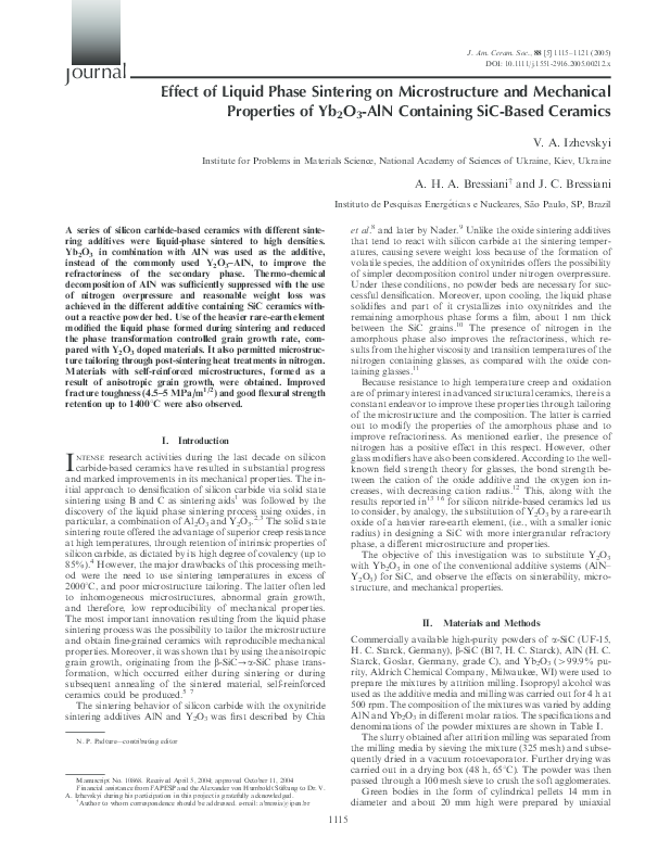 (PDF) Effect of Liquid Phase Sintering on Microstructure and Mechanical Properties of Yb2O3-AlN ...