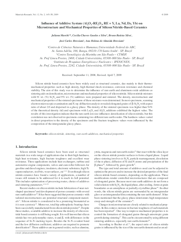 (PDF) Influence of additive system (Al2O3RE2O3 , RE = Y, La, Nd, Dy, Yb) on microstructure and ...