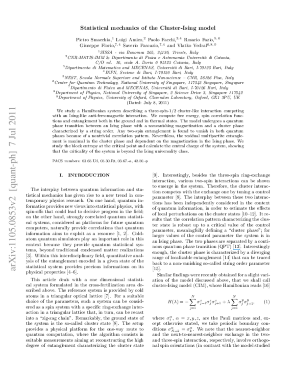 (PDF) Statistical mechanics of the cluster Ising model