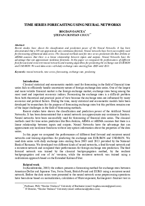 (PDF) Time series forecasting using neural networks vs. Box Jenkins methodology