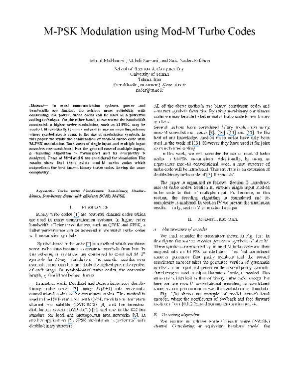 Pdf M Psk Modulation Using Mod M Turbo Codes