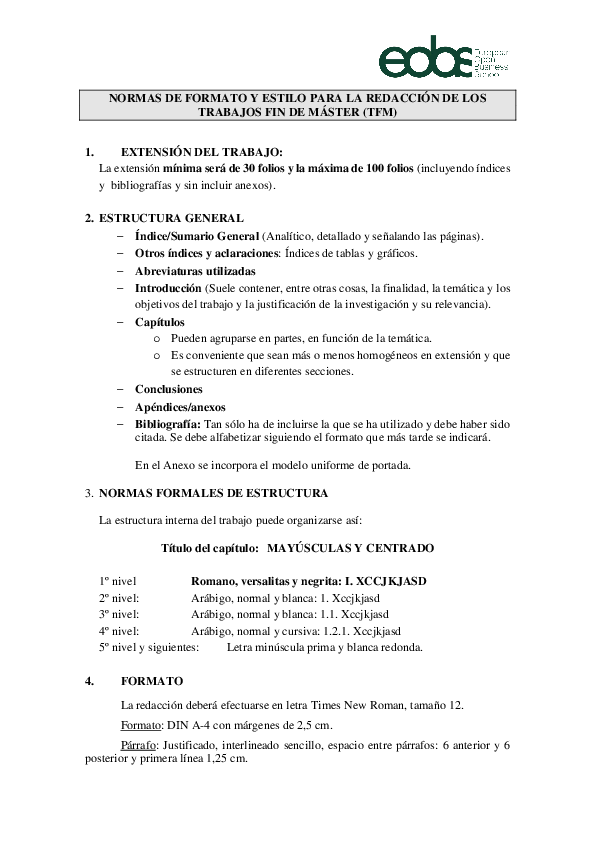 (PDF) NORMAS DE FORMATO Y ESTILO PARA LA REDACCIÓN DE LOS TRABAJOS FIN DE MÁSTER (TFM
