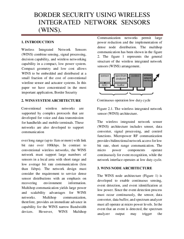 (PDF) BORDER SECURITY USING WIRELESS INTEGRATED NETWORK SENSORS (WINS