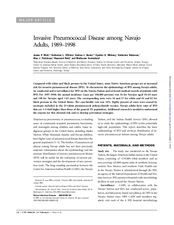 (PDF) Invasive Pneumococcal Disease among Navajo Adults, 1989–1998 ...