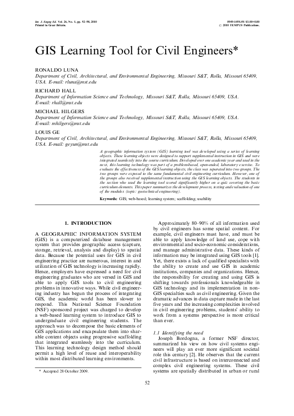 (PDF) GIS learning tool for civil engineers