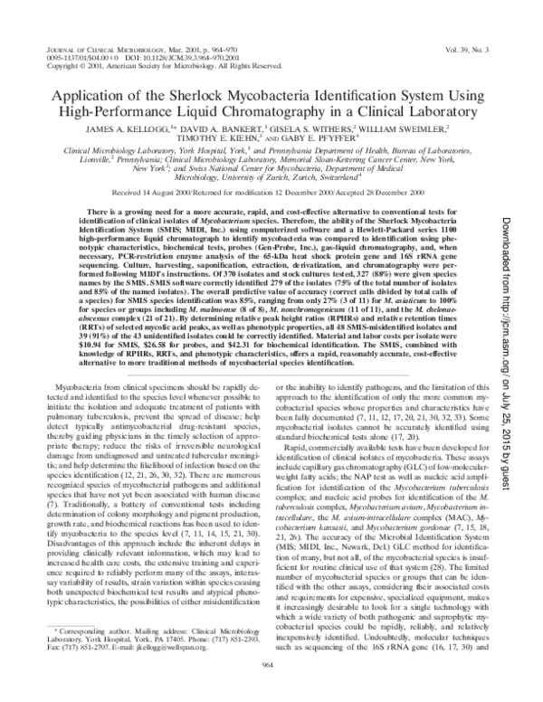 (PDF) Application of the Sherlock Mycobacteria Identification System ...