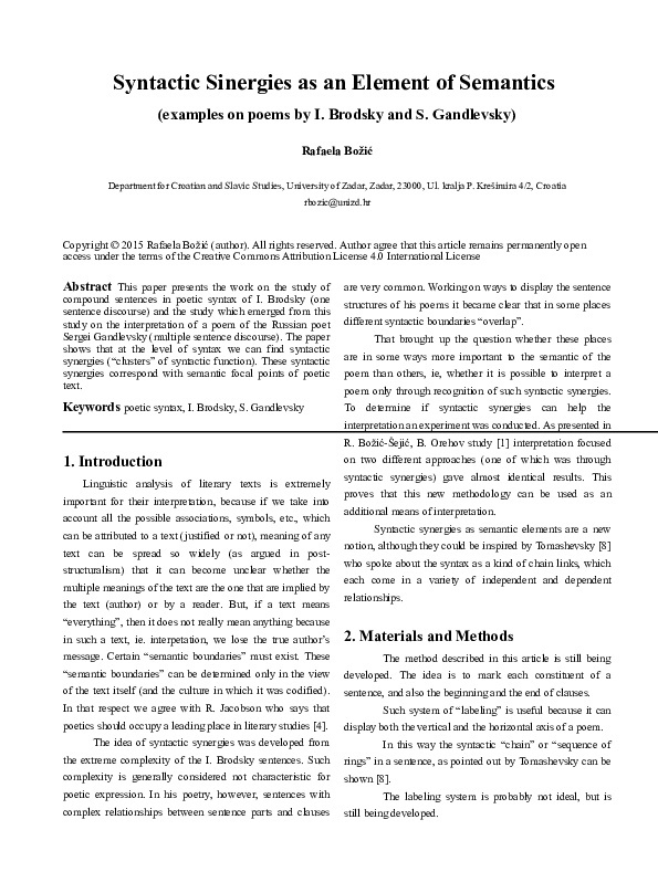 (DOC) Syntactic Sinergies as an Element of Semantics (examples on poems ...