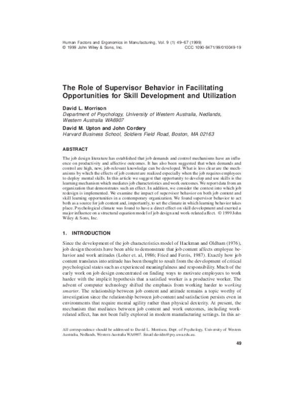 (PDF) The role of supervisor behavior in facilitating opportunities for ...