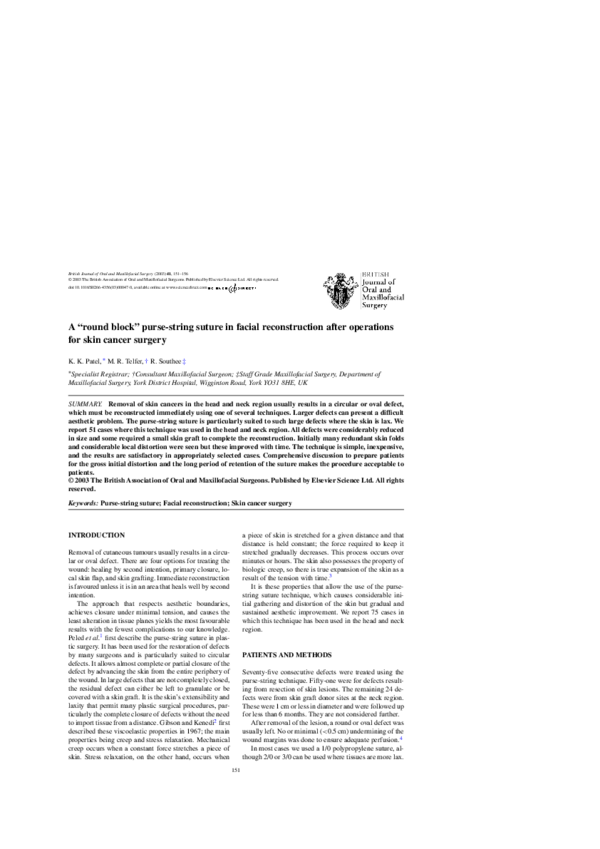 (PDF) A “round block” purse-string suture in facial reconstruction ...
