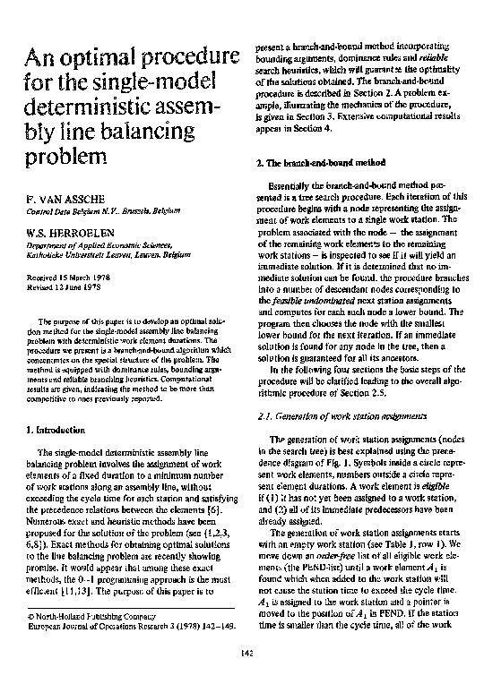 Pdf An Optimal Procedure For The Single Model Deterministic Assembly Line Balancing Problem
