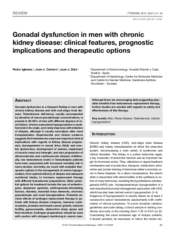 (PDF) Gonadal dysfunction in men with chronic kidney disease: clinical ...