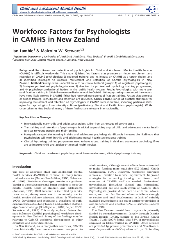 (PDF) Workforce Factors for Psychologists in CAMHS in New Zealand