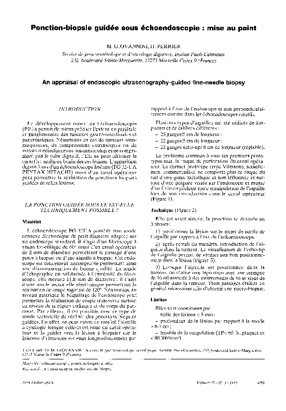 (PDF) Ponction-biopsie guidée sous échoendoscopie: mise au point | H ...