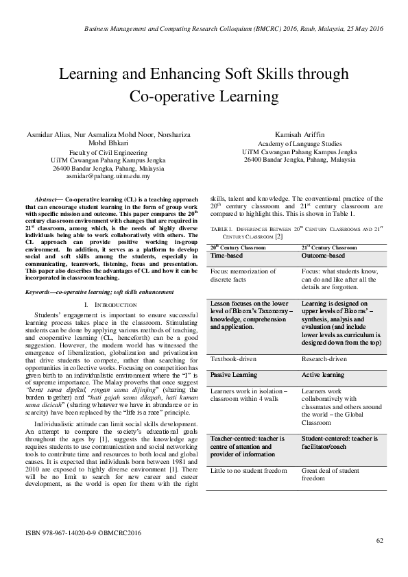 (PDF) Learning and Enhancing Soft Skills through Co-operative Learning ...