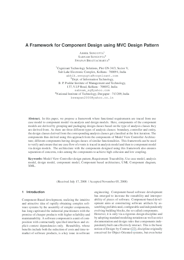 (PDF) A Framework for Component Design using MVC Design Pattern