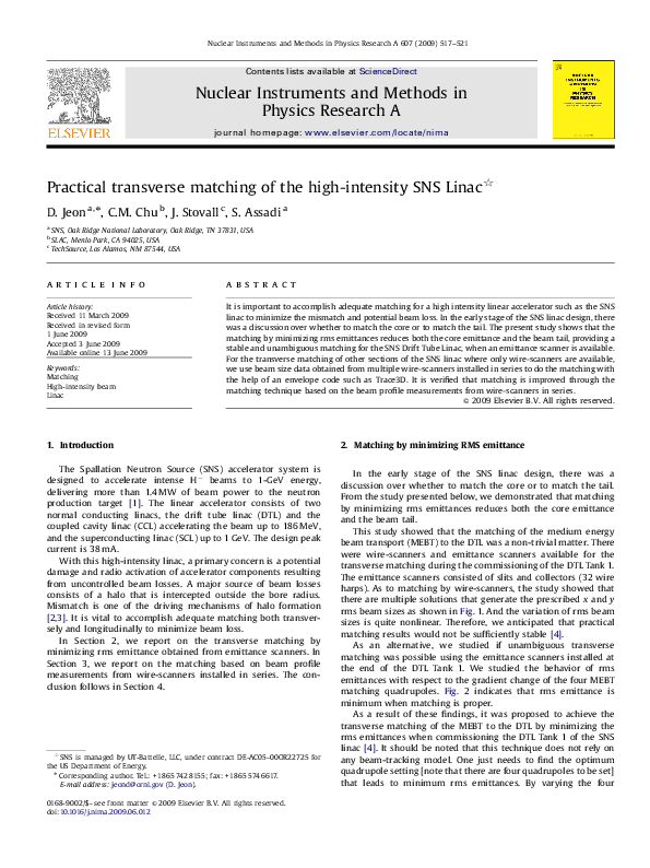 (PDF) Practical Transverse Matching of the High-Intensity SNS Linac