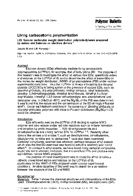 (PDF) Living carbocationic polymerization