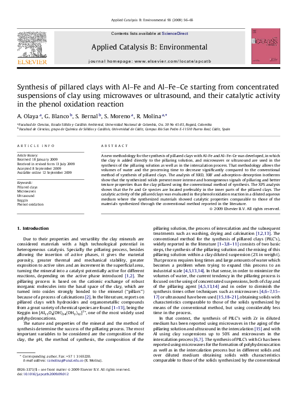 (PDF) Synthesis of pillared clays with Al–Fe and Al–Fe–Ce starting from ...