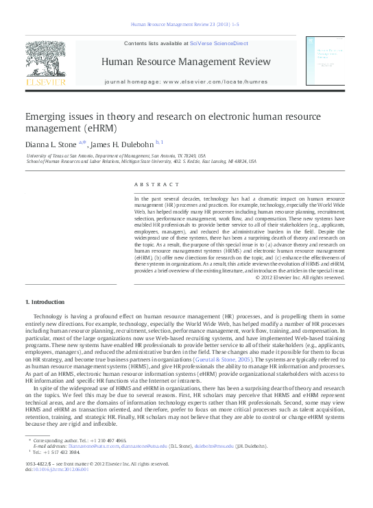 (PDF) Emerging issues in theory and research on electronic human ...