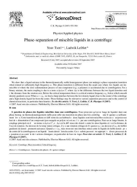 Physics/Applied physics Phase-separation of miscible liquids in a ...