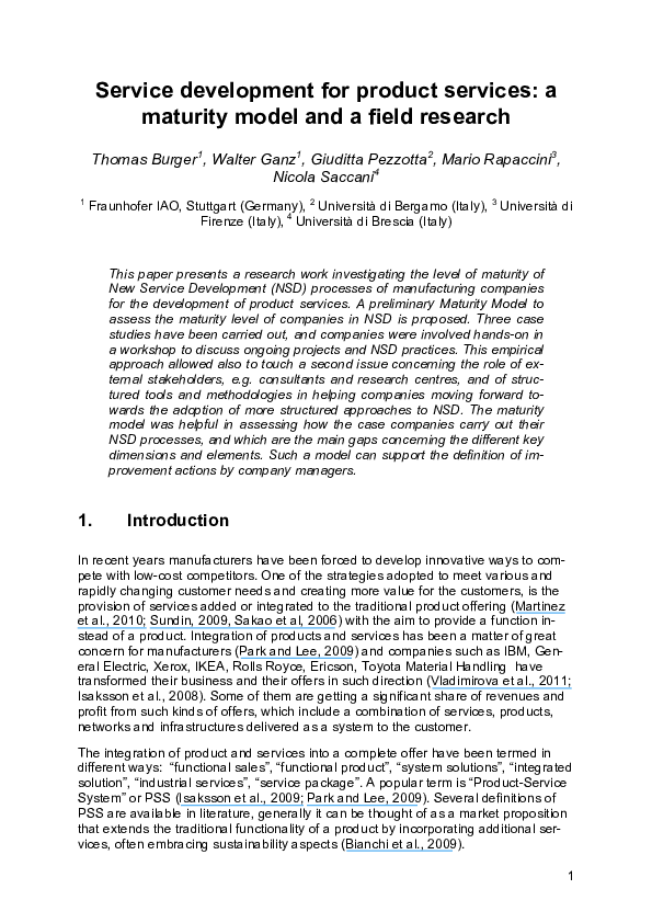 (PDF) Service development in product-service systems: a maturity model