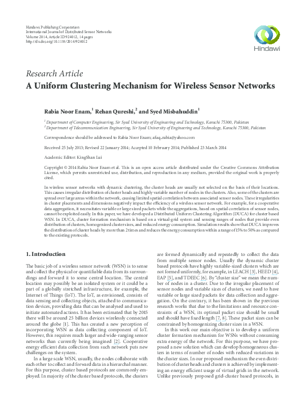 (PDF) Uniform Clustering in Wireless Sensor Networks